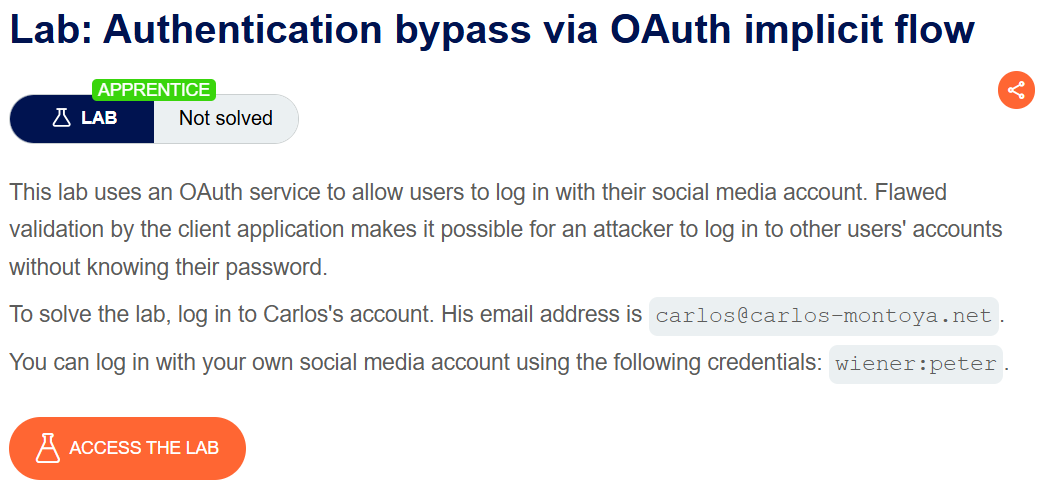 Authentication bypass via OAuth implicit flow writeup - cyberhub.es
