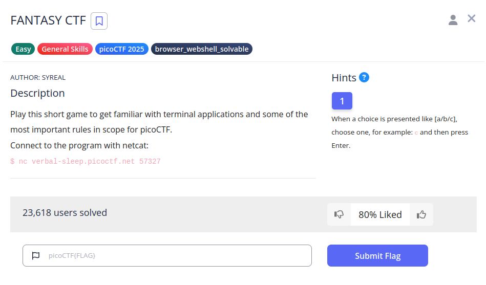 FANTASY CTF - PicoCTF Writeup - cyberhub.es
